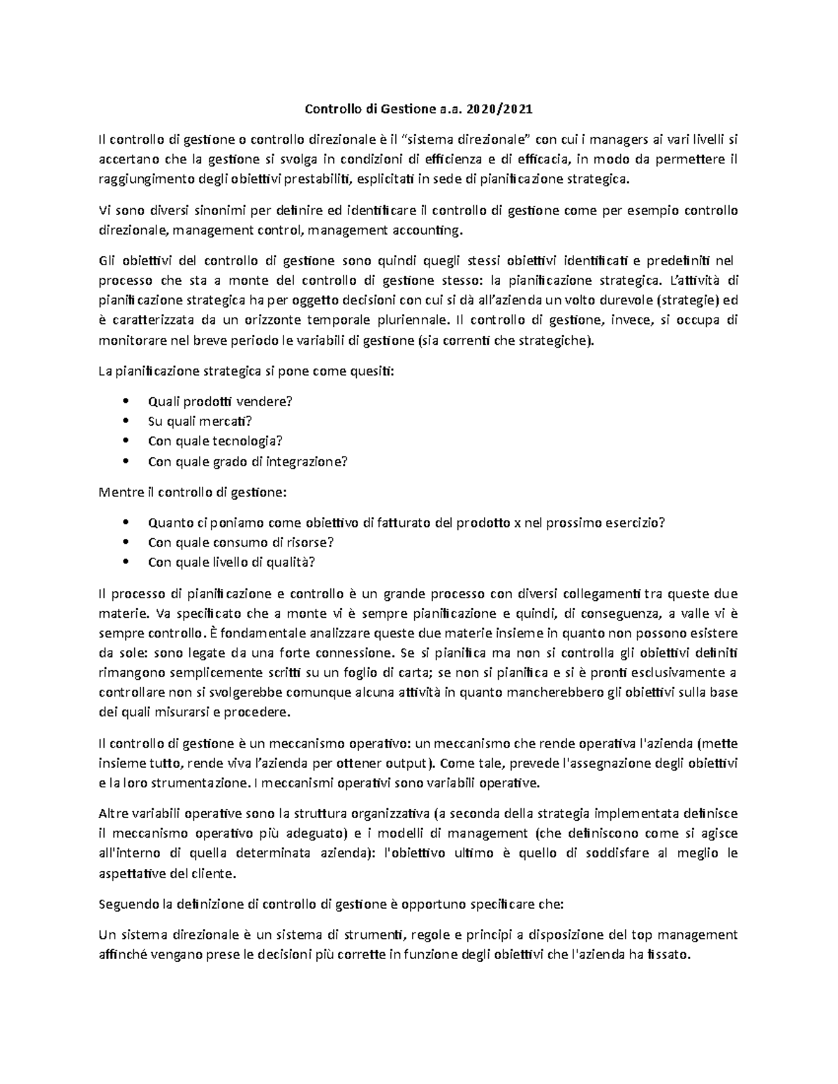 Controllo di Gestione - 2020/ Il controllo di gestione o controllo ...