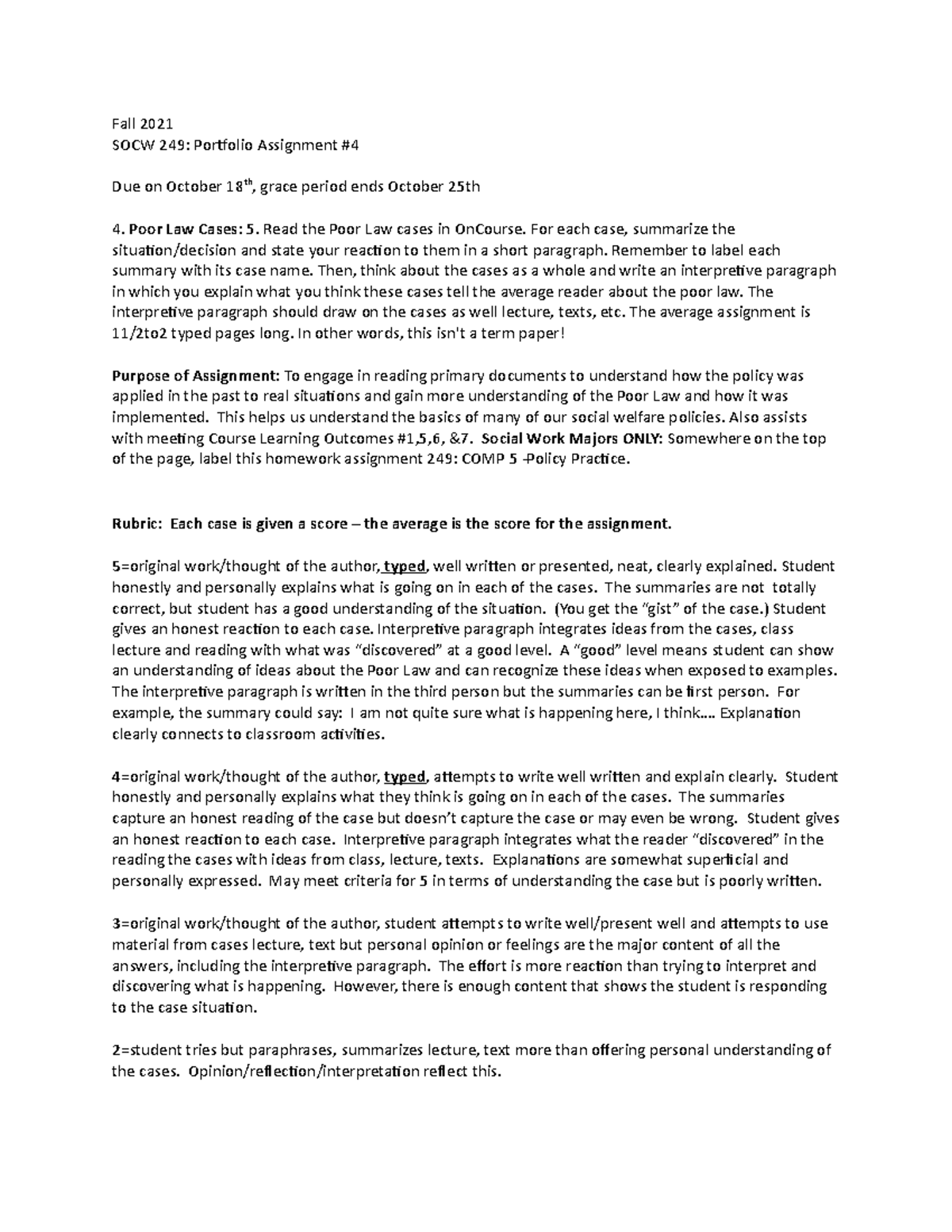 249 2021 Rubric and Directions for Portfolio Assignment 4 - Fall 2021 SOCW 249: Portfolio ...