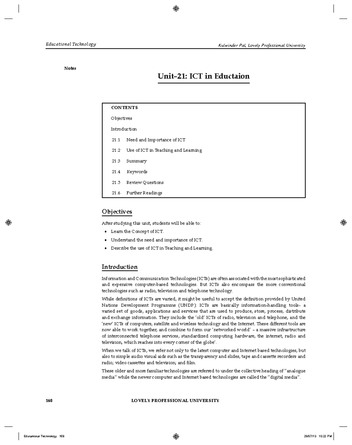 DEDU403 Educational Technology English - Educational Technology 168 LOVELY PROFESSIONAL ...