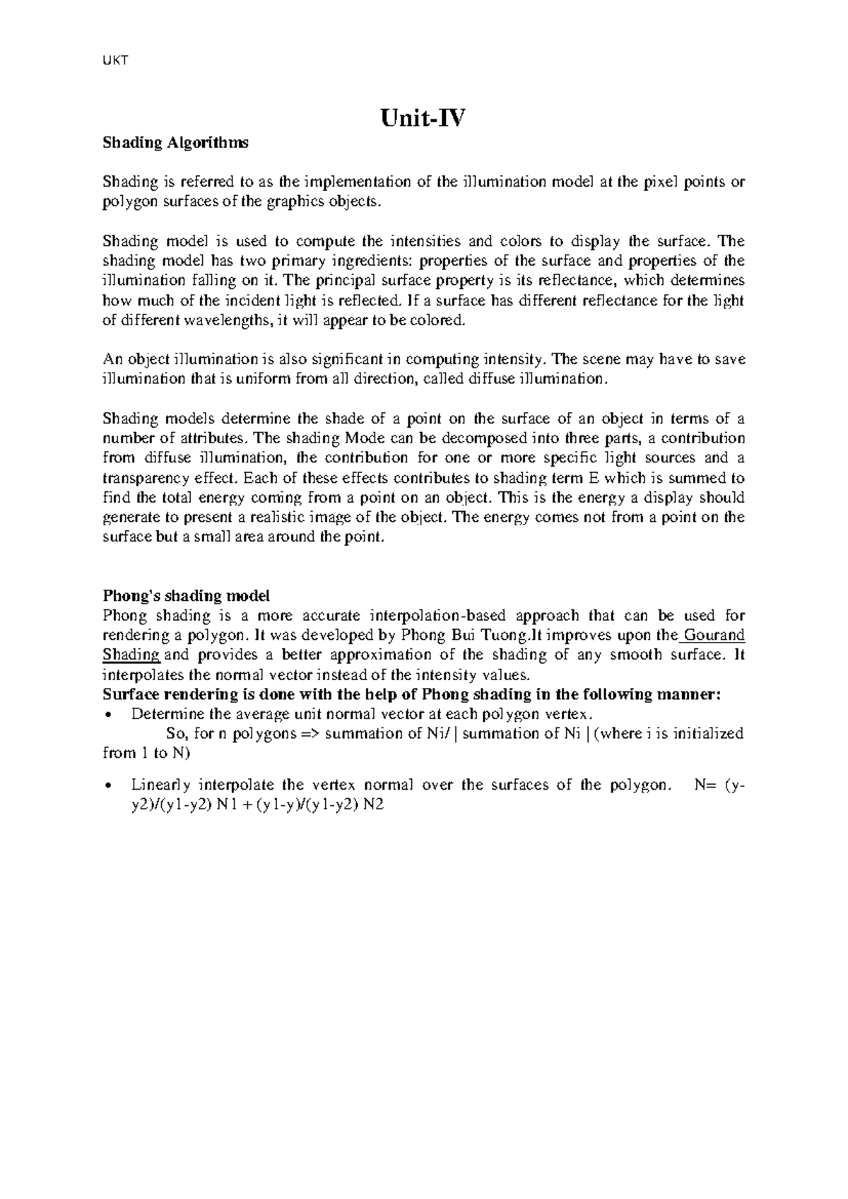 CGM IV Unit - CGM IV Unit rgpv 2024 - Unit-IV Shading Algorithms ...