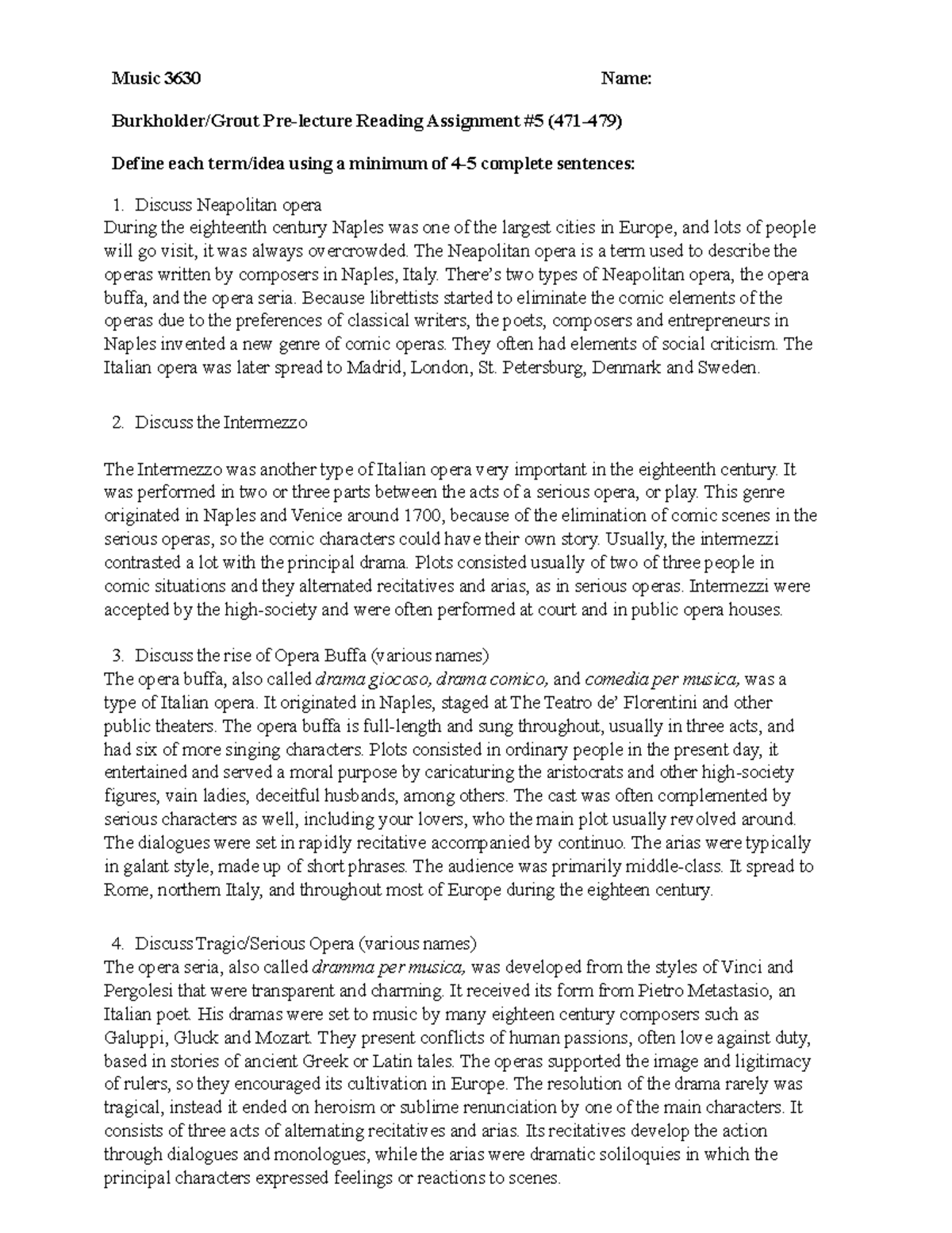 Pre-reading no. 5 - Music 3630 Name: Burkholder/Grout Pre-lecture ...