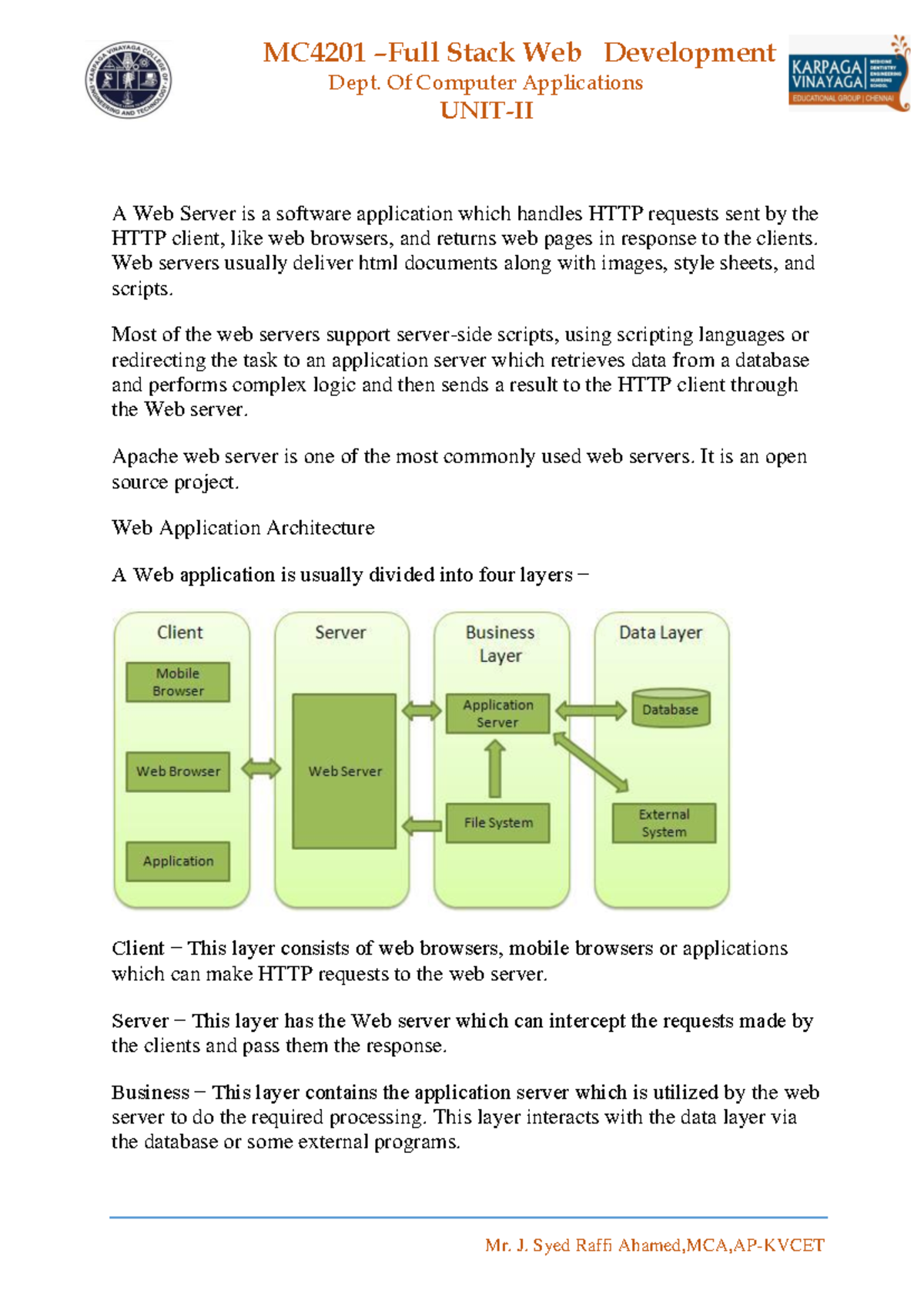 Mc4102 Unit 4 Advanced Client Side Programming Dept Of Computer Applications Unit Ii A Web