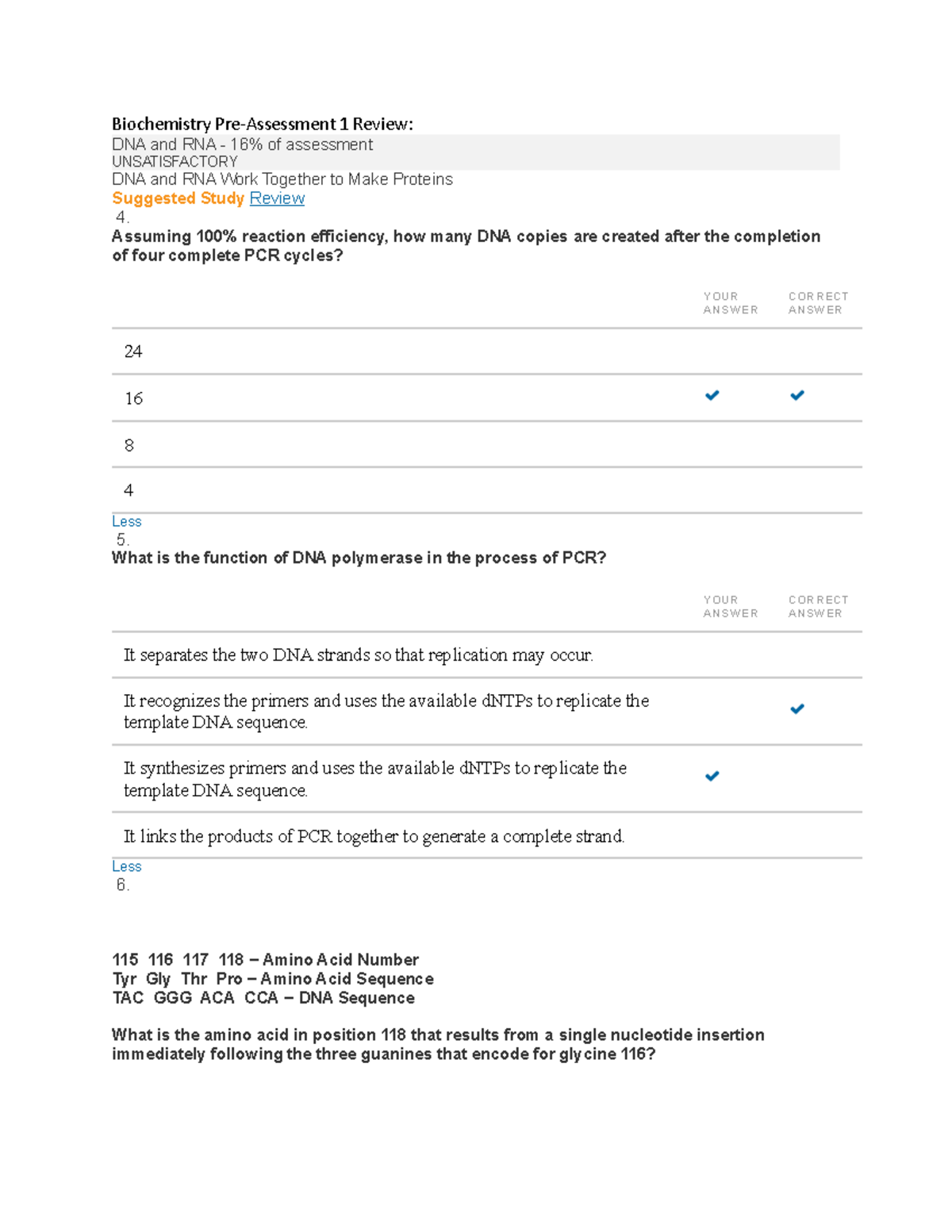 Biochemistry Pre-Assessment 1 - Assuming 100% reaction efficiency, how ...