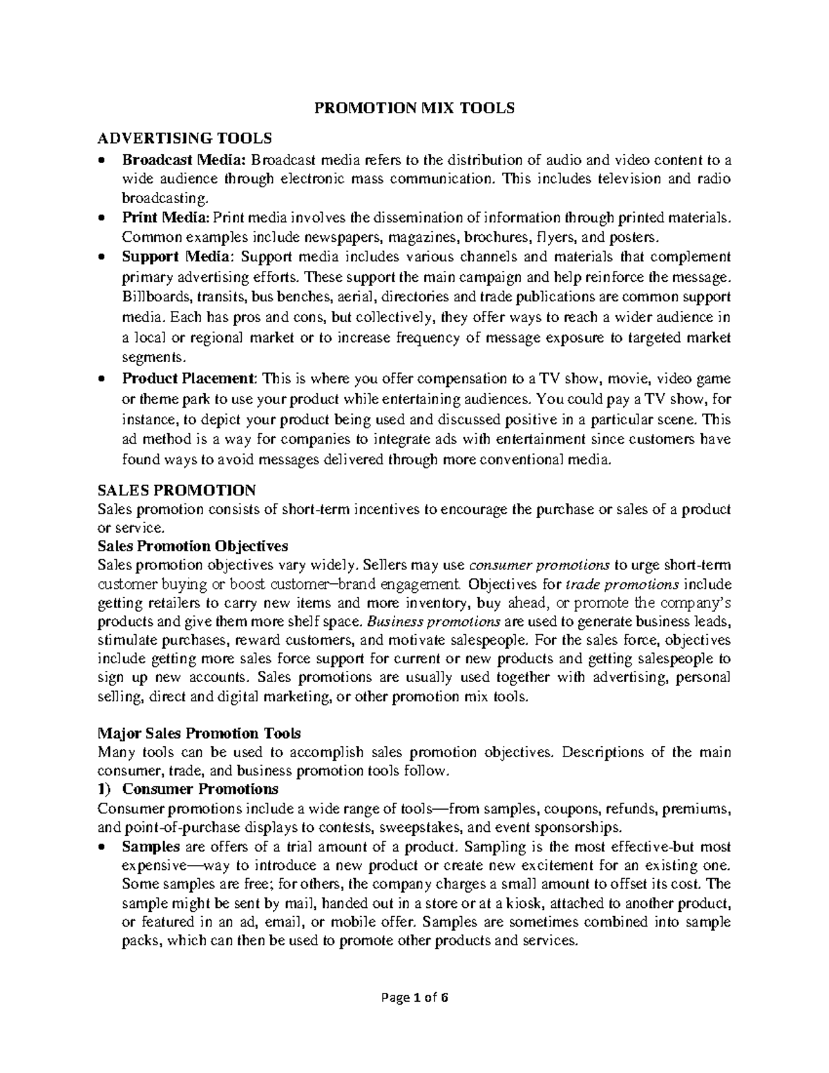 Promotion Tools - Principles of marketing - PROMOTION MIX TOOLS ADVERTISING TOOLS Broadcast ...