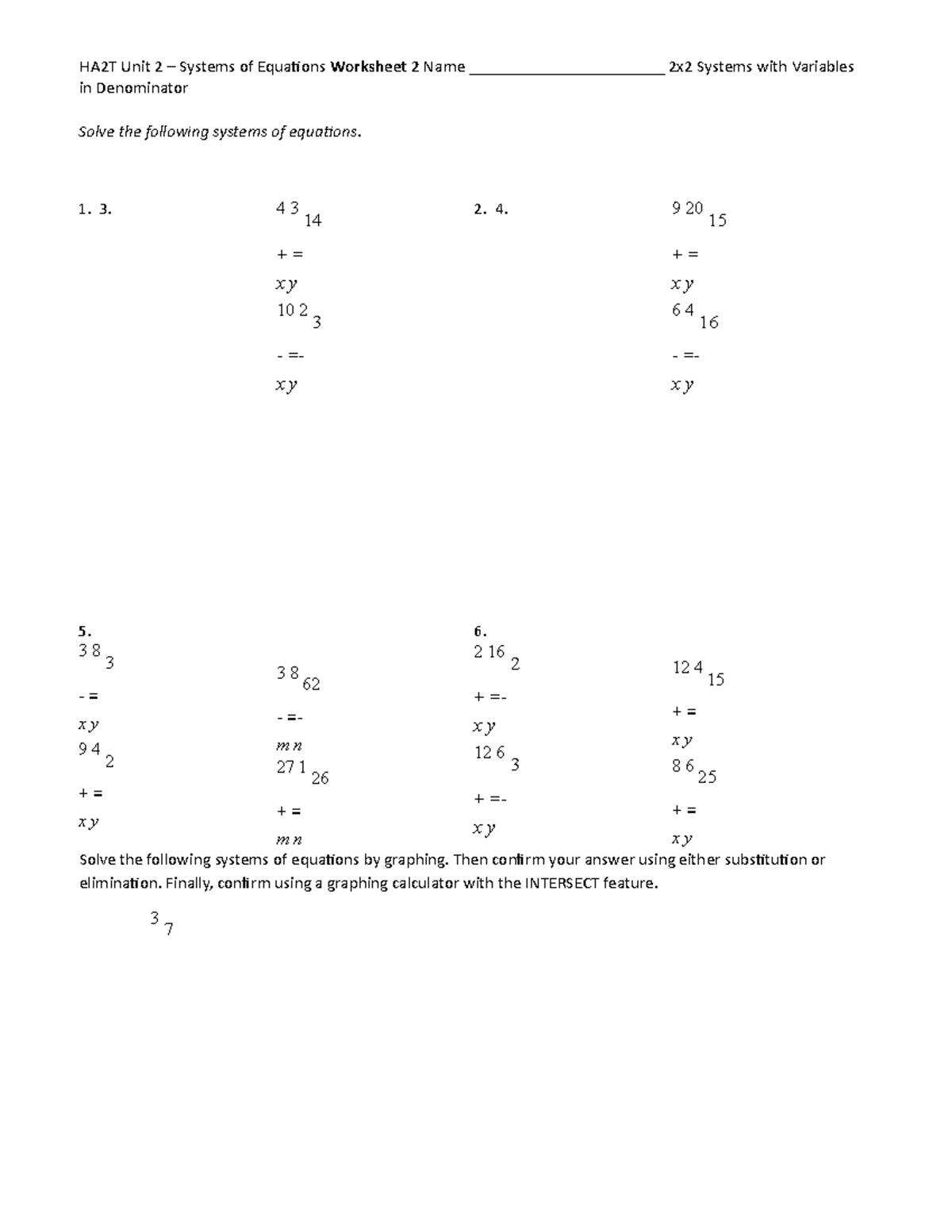 Copy of Worksheet 2 - Variables in Denominator - HA2T Unit 2 – Systems ...