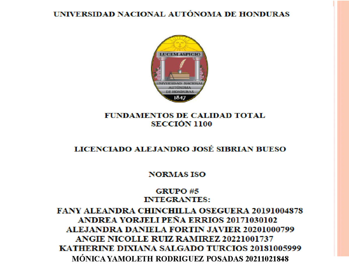 ISO-1 - Presentación Normas ISO - UNIVERSIDAD NACIONAL AUTÓNOMA DE ...