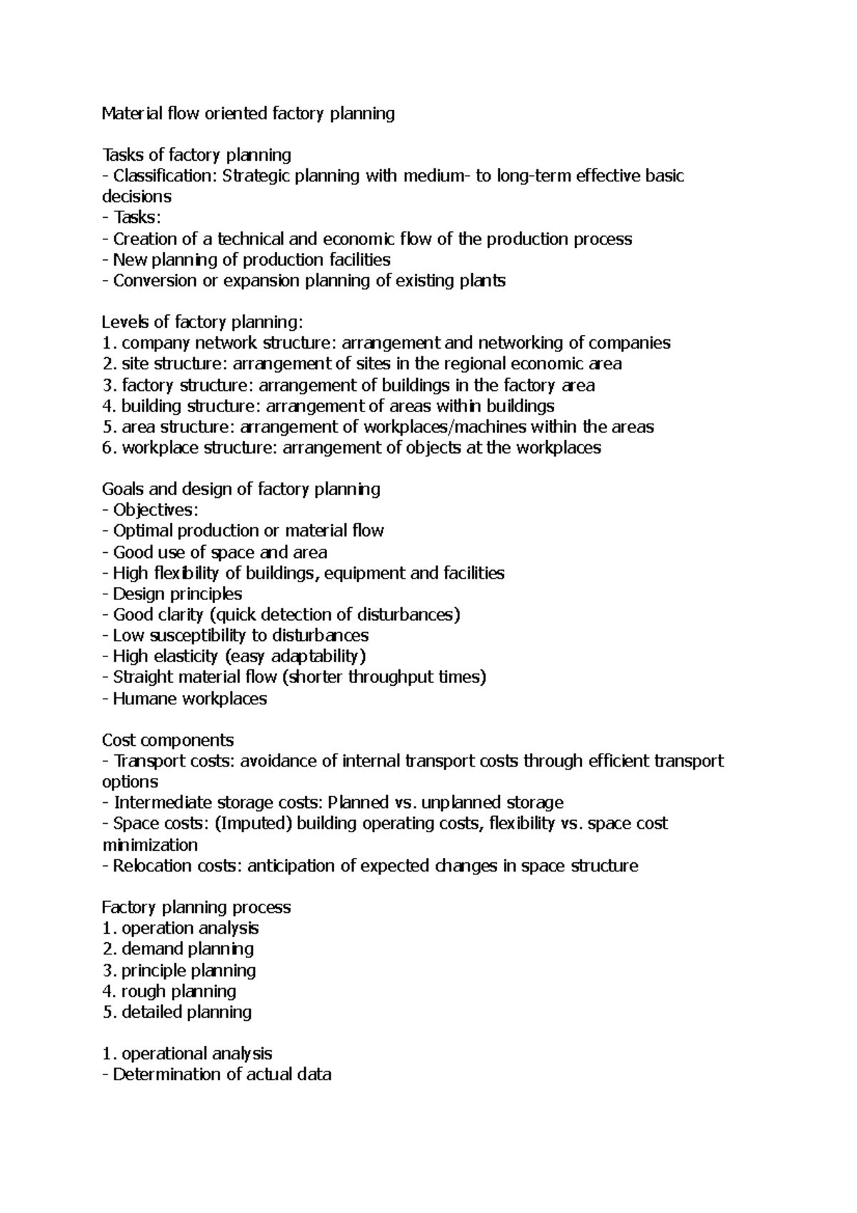 Material flow oriented factory planning - unplanned storage Space costs ...