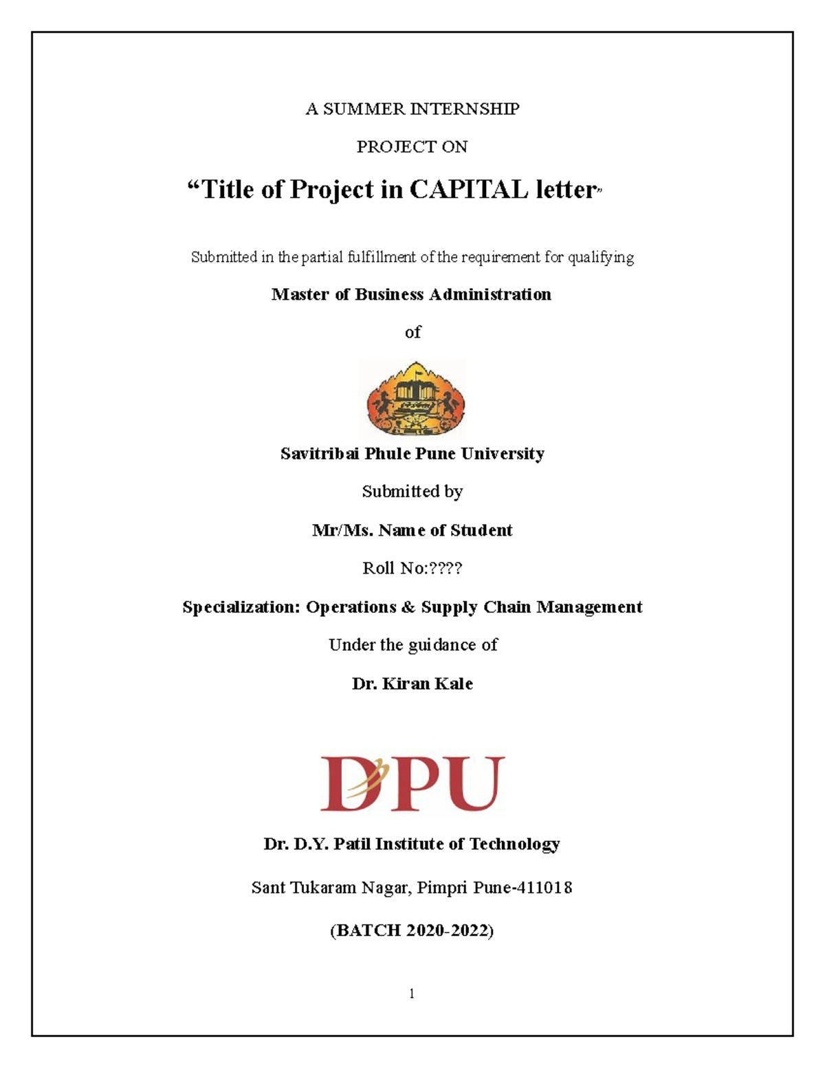 SIP common pages (1) - A SUMMER INTERNSHIP PROJECT ON “Title of Project ...