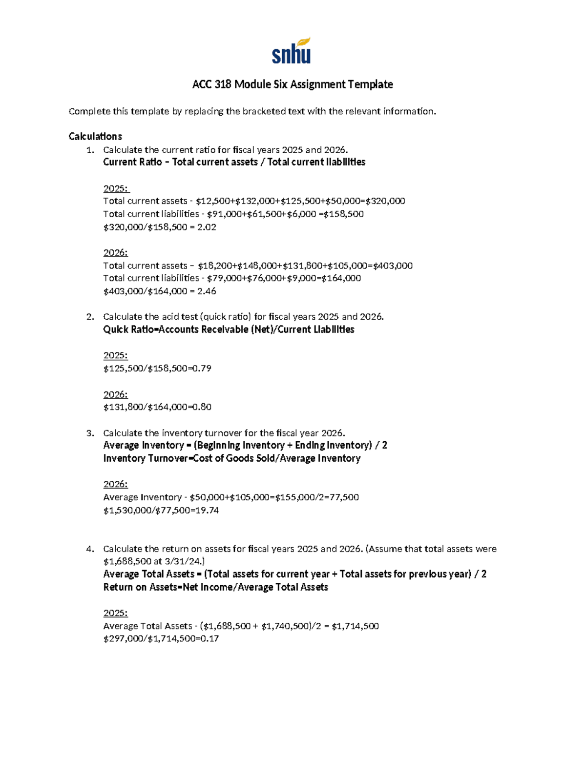 ACC 318 Module Six Assignment Template - ACC 318 Module Six Assignment ...