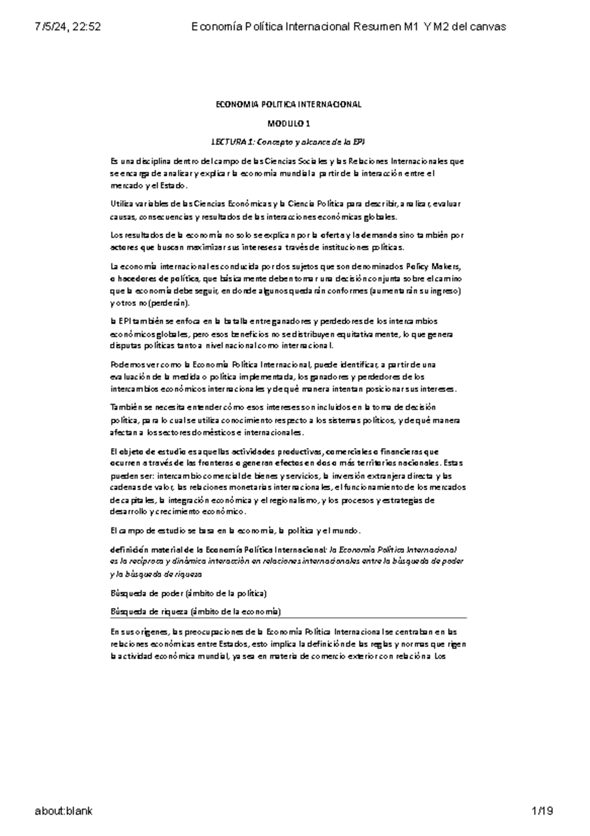 Economia Politica Internacional Resumen M1 Y M2 del canvas - ECONOMIA POLITICA INTERNACIONAL ...