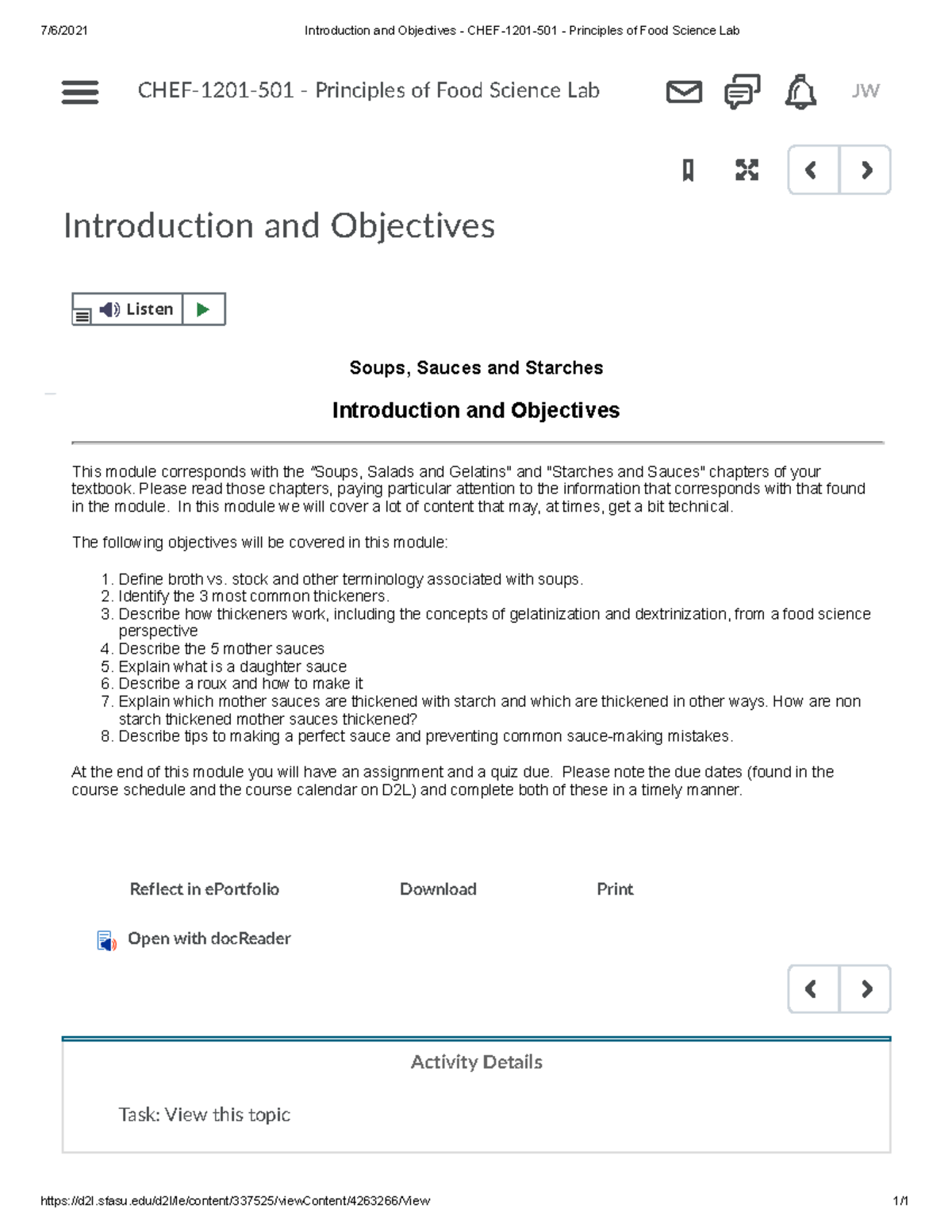 Introduction and Objectives - CHEF-1201-501 - Principles of Food ...