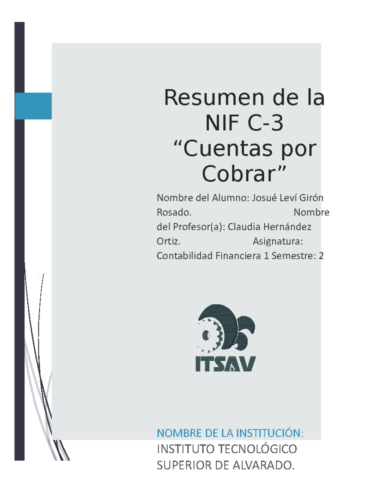 Resumen de la NIF C-3 Cuentas por Cobrar - 18-3- NOMBRE DE LA ...