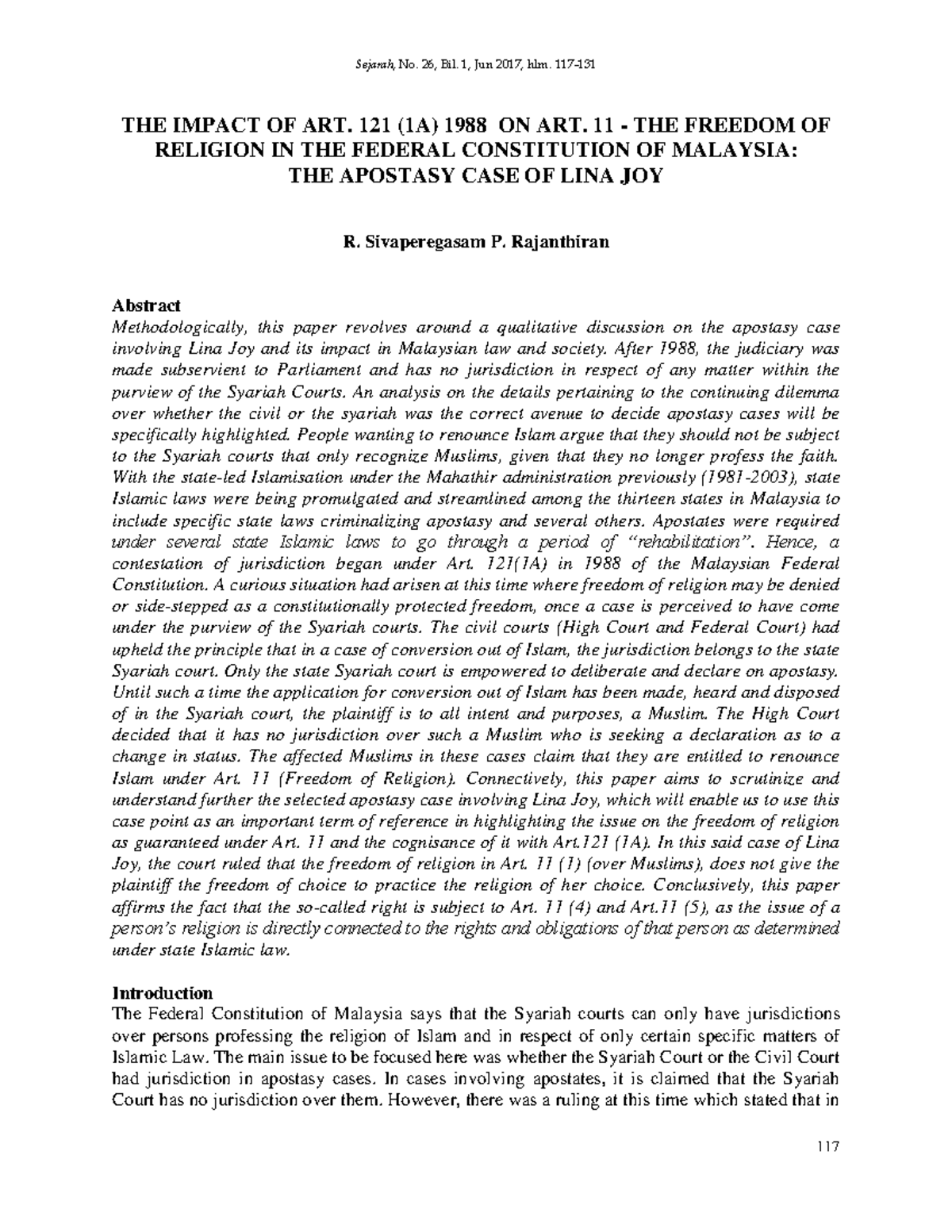 Sunny Ang v ANORS - THE IMPACT OF ART. 121 (1A) 1988 ON ART. 11 - THE ...