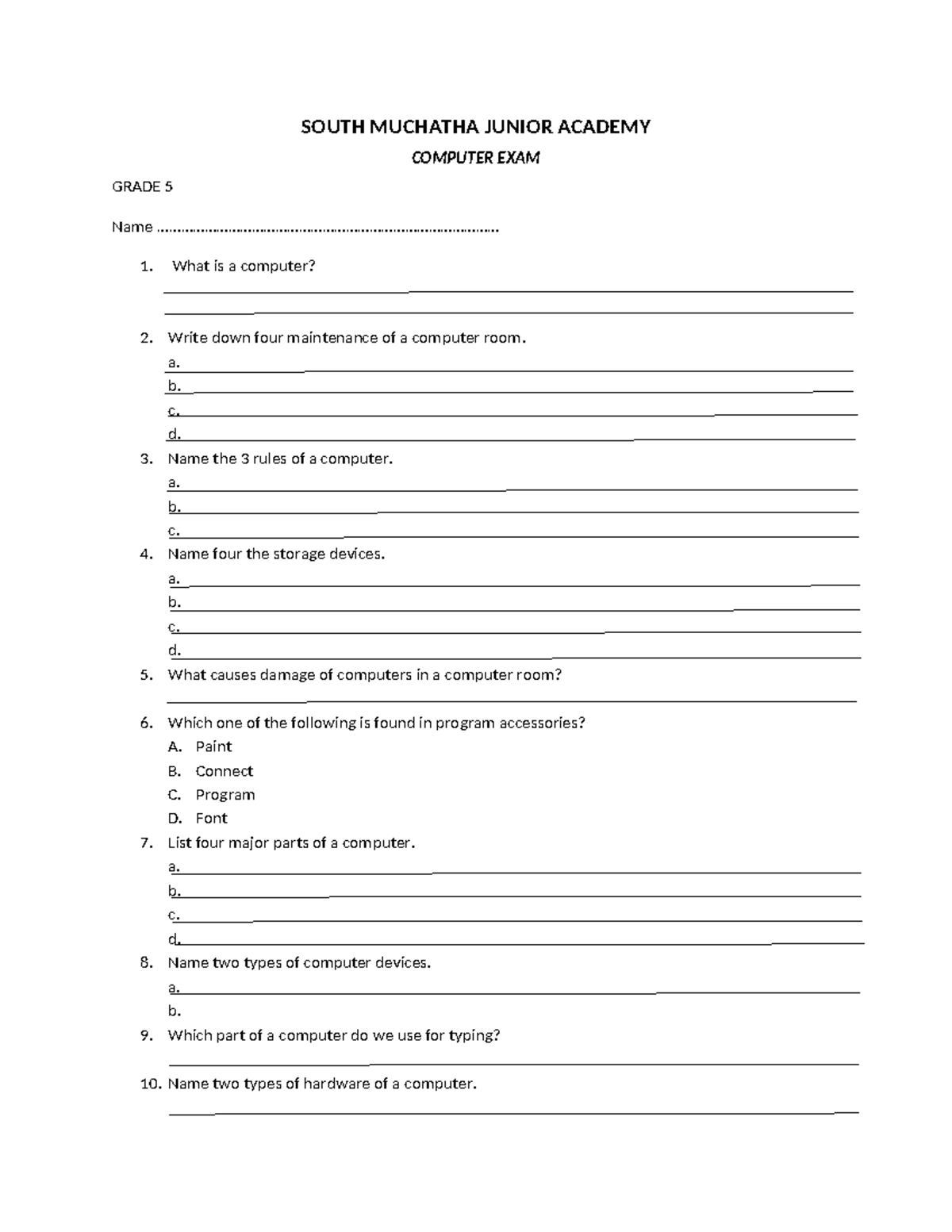 Grade 5 exam - Lecture notes - SOUTH MUCHATHA JUNIOR ACADEMY COMPUTER ...