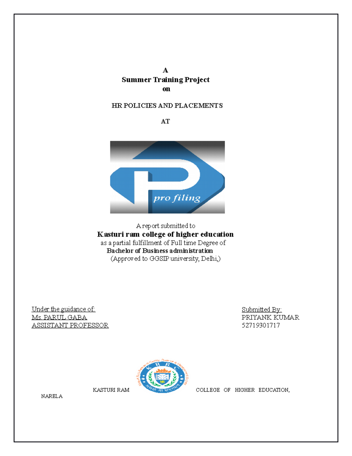 Summer Internship Project Report HR POLI - A Summer Training Project on ...