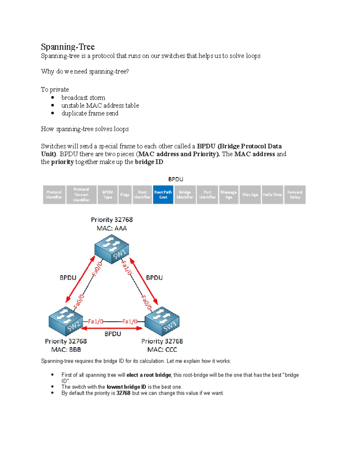 Spanning Tree - Summary connect hardware - Spanning-Tree Spanning-tree ...