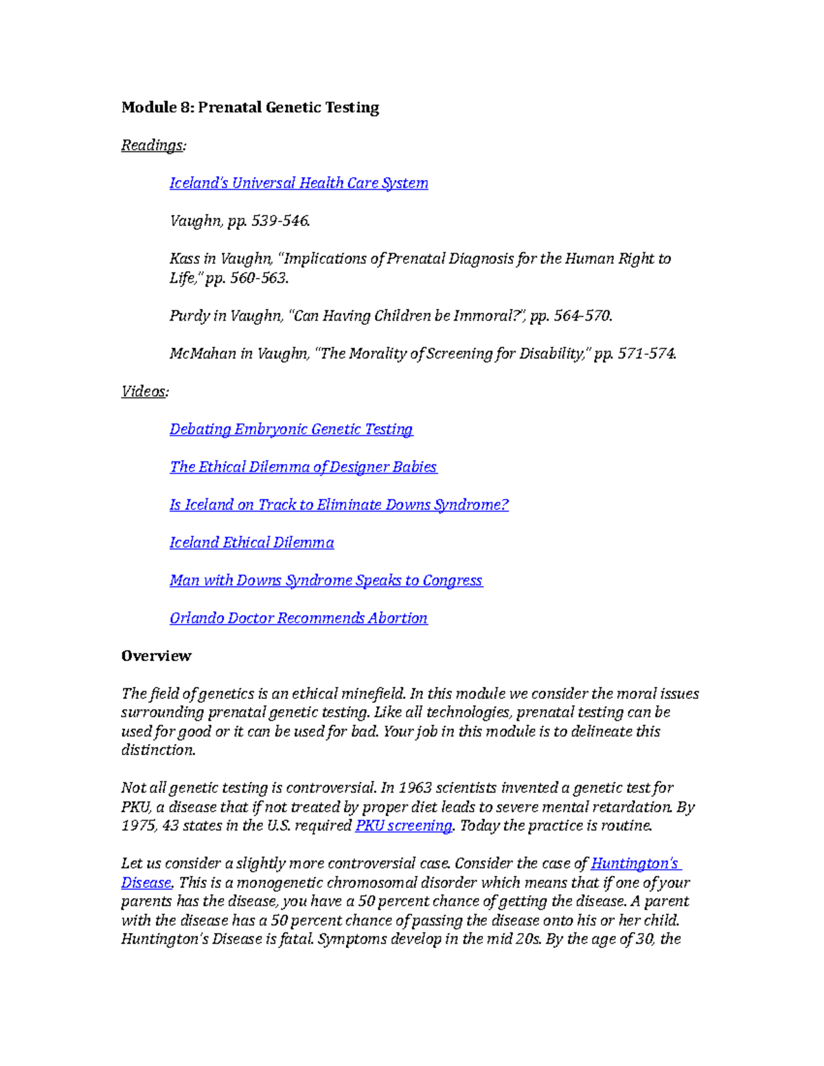 Module 8 Prenatal Genetic Testing - Module 8: Prenatal Genetic Testing ...