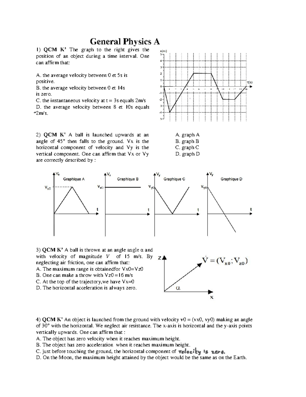 BMED MCQ2 new - Practice work - General Physics A QCM K’ The graph to ...