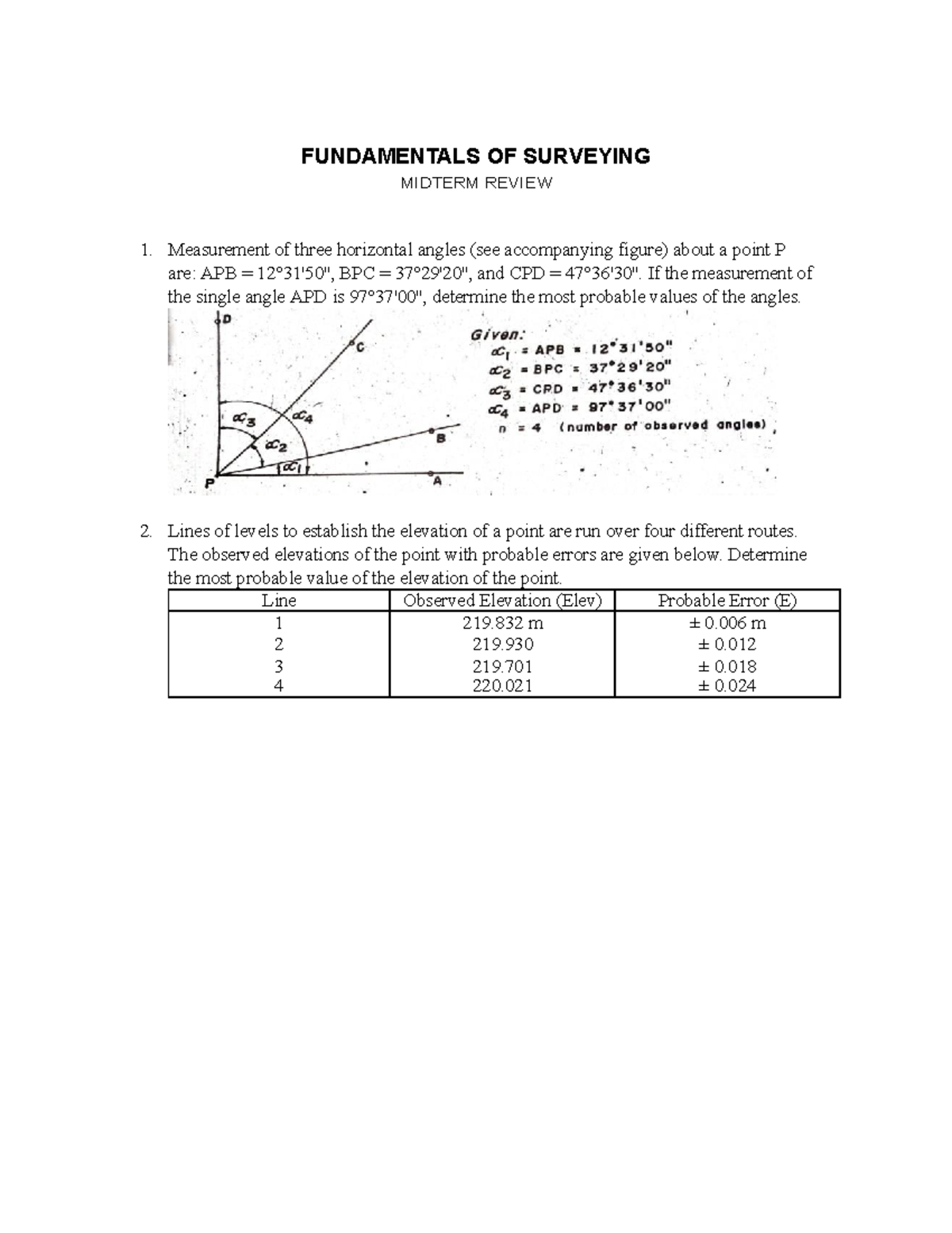 Fundamentals of Surveying - FUNDAMENTALS OF SURVEYING MIDTERM REVIEW ...