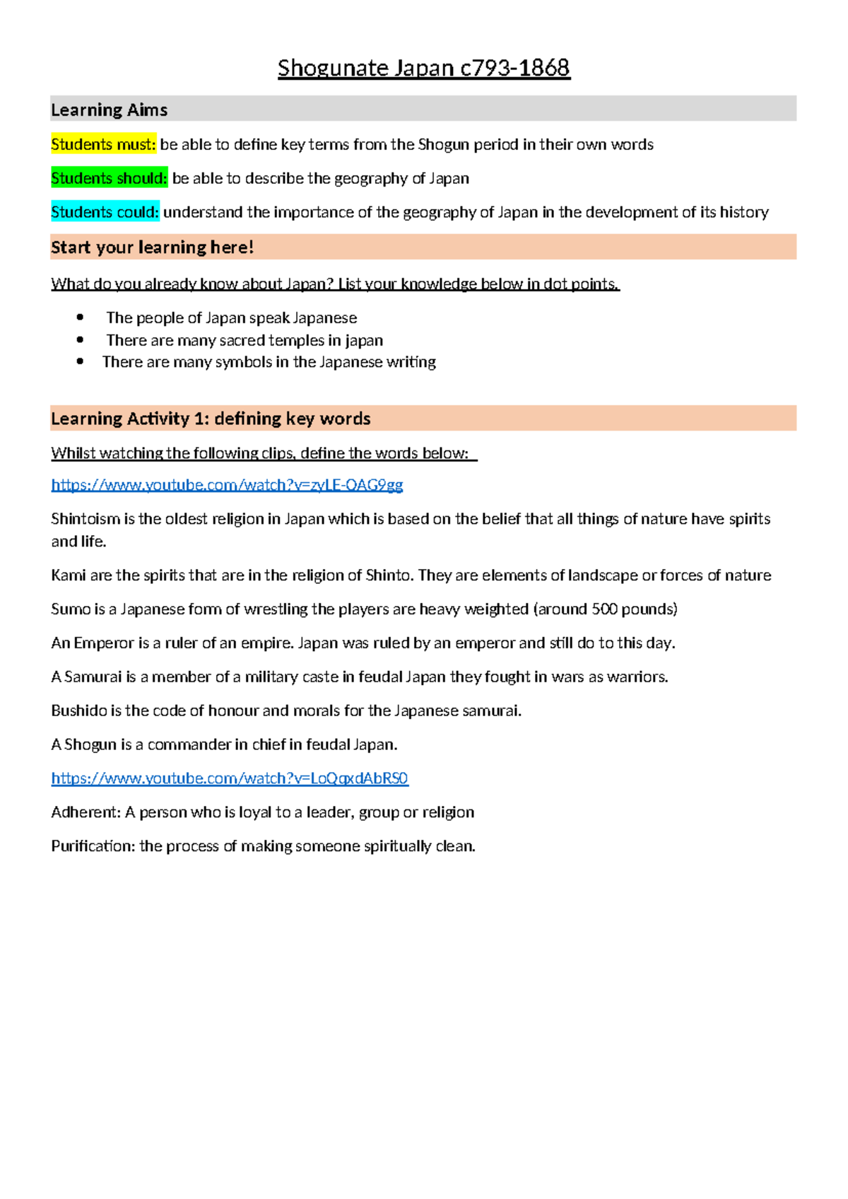 1. Introduction to Shogunate Japan - Shogunate Japan c793- Learning ...