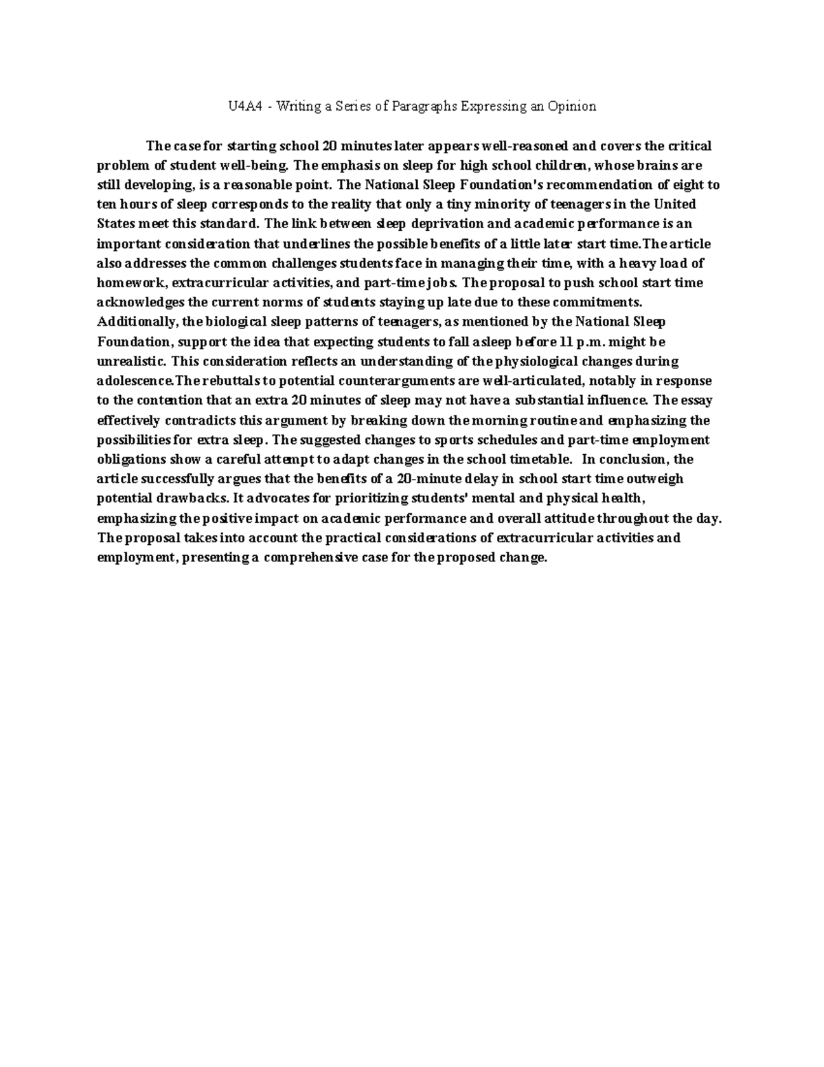 U4A4 - Writing a Series of Paragraphs Expressing an Opinion - The ...