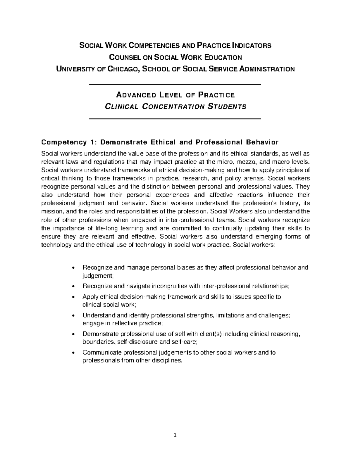 Social WORK Competencies AND Practice Indicators Advanced Level OF ...