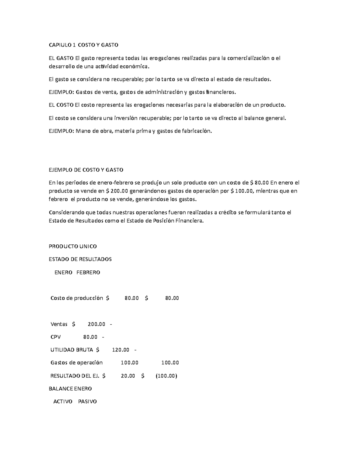 Costo Y Gasto - CAPIULO 1 COSTO Y GASTO EL GASTO El gasto representa ...