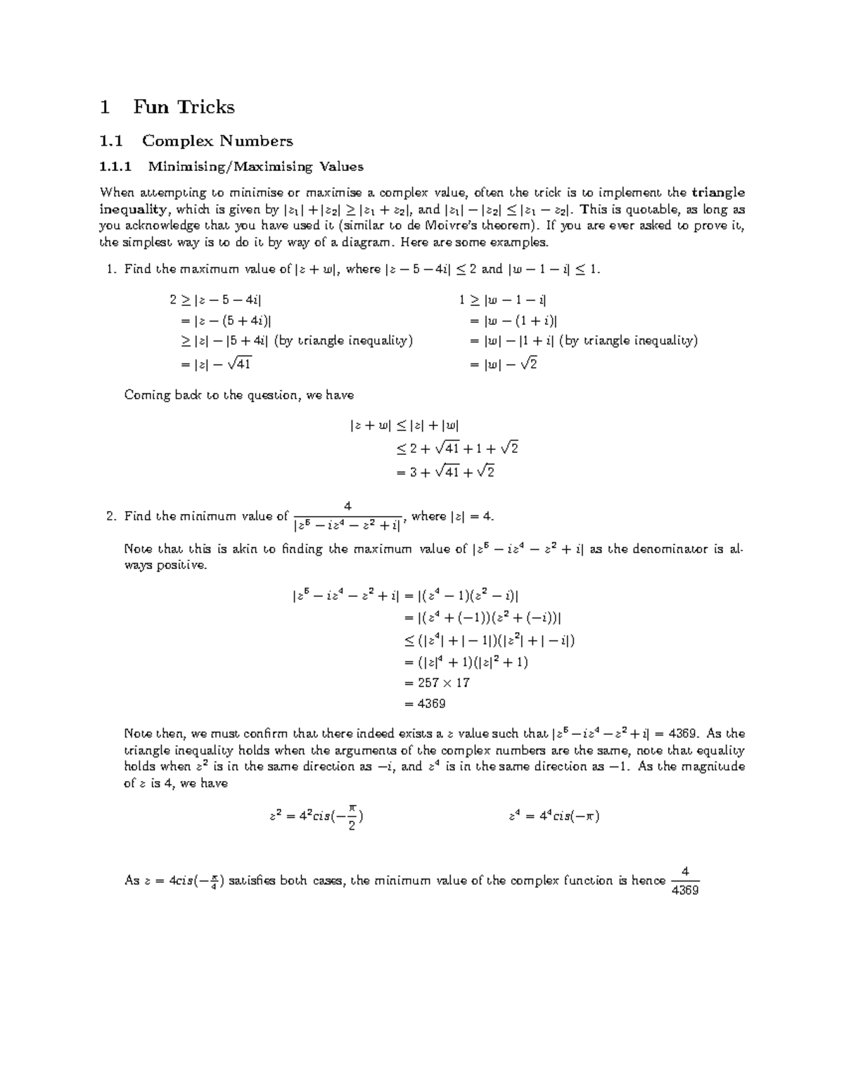 4U Revision - fun tricks complex numbers - 1 Fun Tricks 1 Complex ...