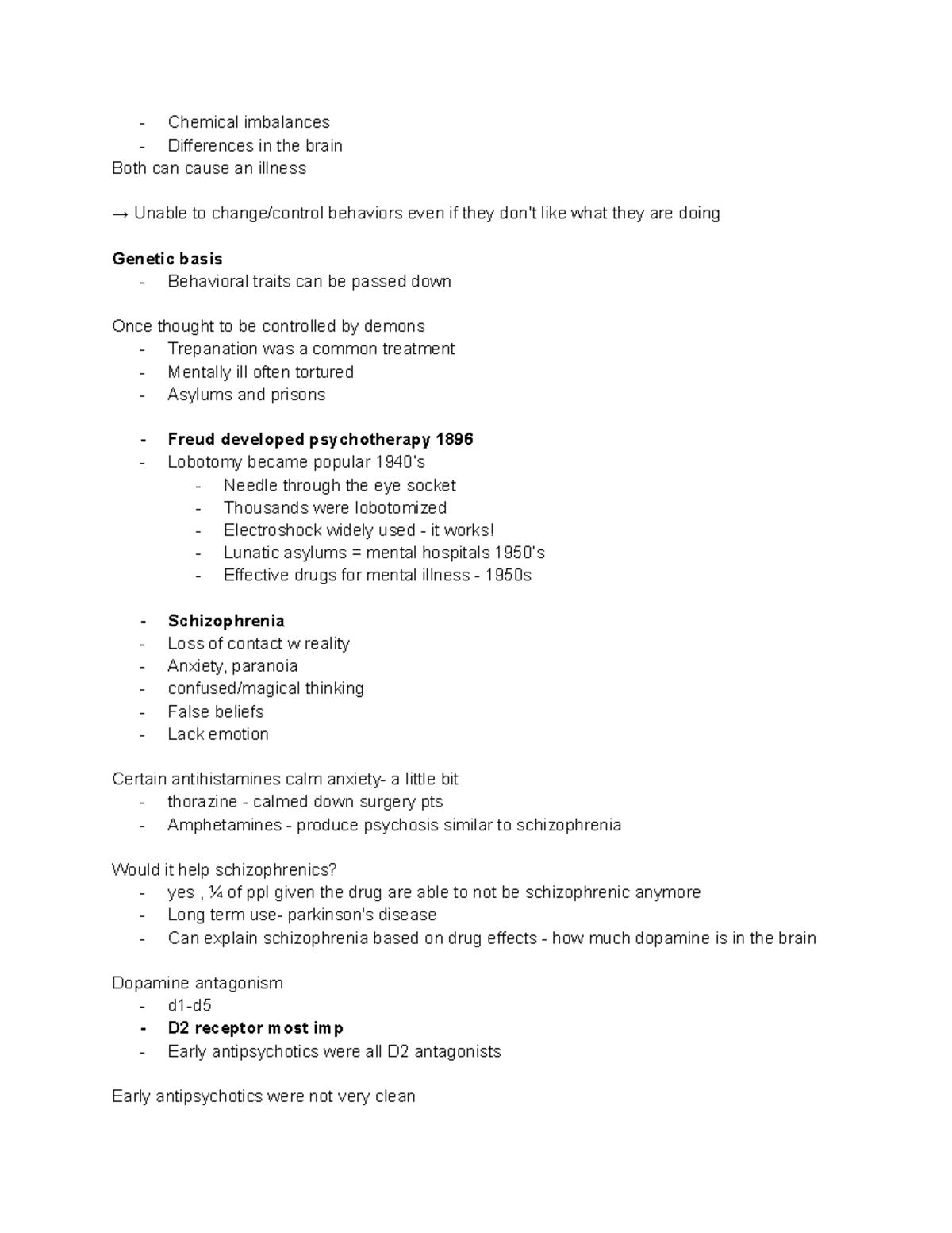 Mental Health - notes - Chemical imbalances Differences in the brain ...