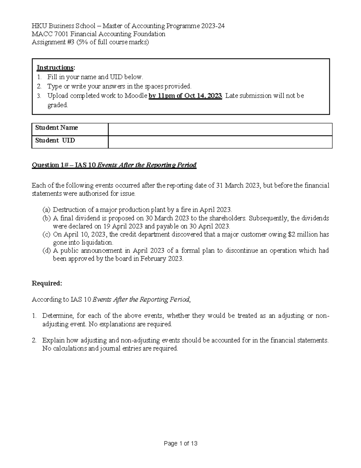 Assignment #3 (with answers) - MACC 7001 Financial Accounting ...
