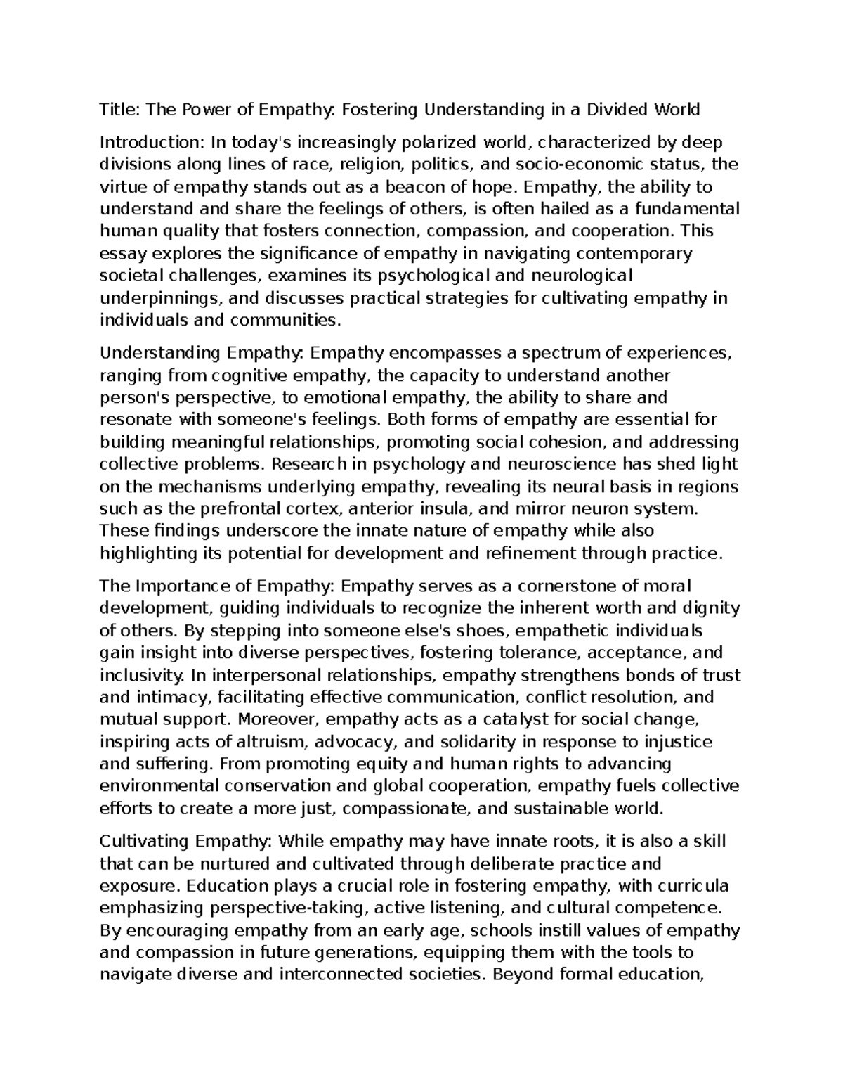 The Power of Empathy Fostering Understanding in a Divided World - Title ...