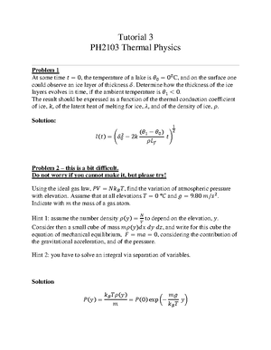 PH2103 Thermal Physics Tutorial 5 - Tutorial 5 PH2103 Thermal Physics Problem 1 A vertical ...