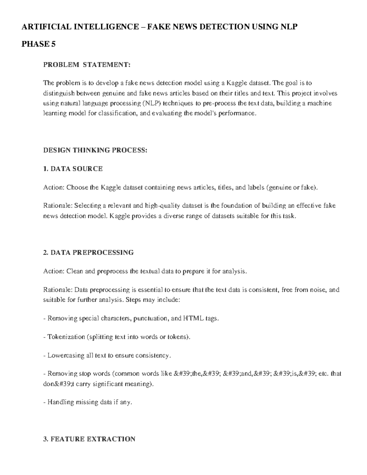 AI Phase 5 - Task - ARTIFICIAL INTELLIGENCE – FAKE NEWS DETECTION USING NLP PHASE 5 PROBLEM ...