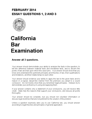 Essay Questions and Answers - California Bar Examination Essay ...