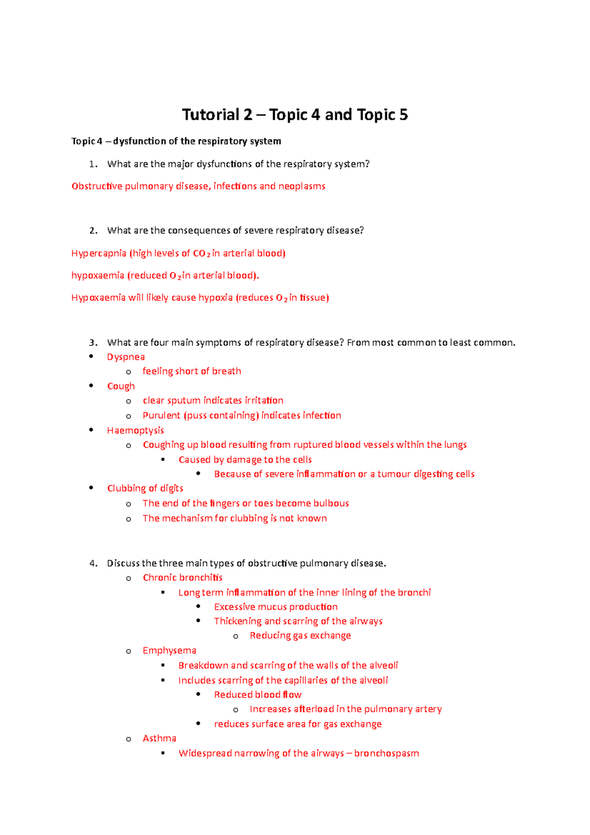 Patho Tutorial 2 questions with answers - Tutorial 2 – Topic 4 and Topic 5 Topic 4 – dysfunction ...