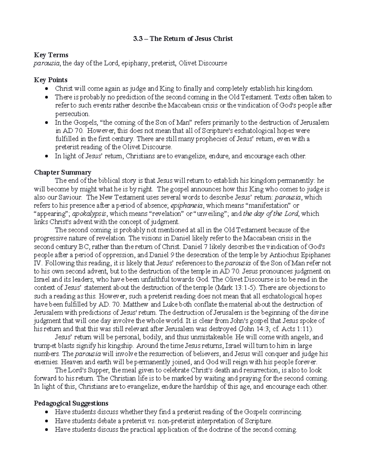 The son - An introduction to the study of theology notes for students ...