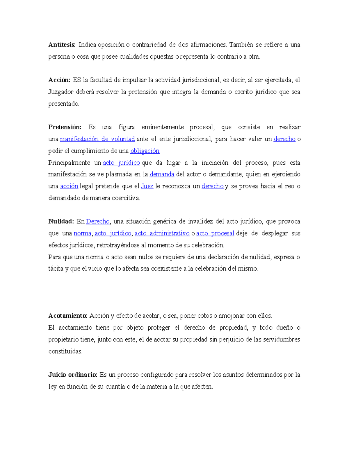 Definiciones en materia procesal civil - Antítesis: Indica oposición o ...