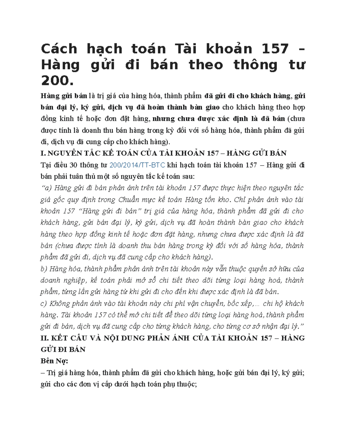 Cách hạch toán Tài khoản 157 - Cách hạch toán Tài khoản 157 – Hàng gửi đi bán theo thông tư 200 ...