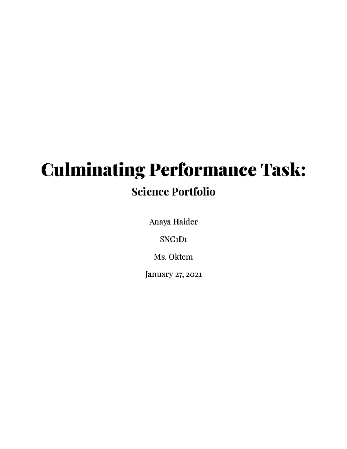 Culminating Performance Task Science Portfolio (Gr 9) - Culminating ...