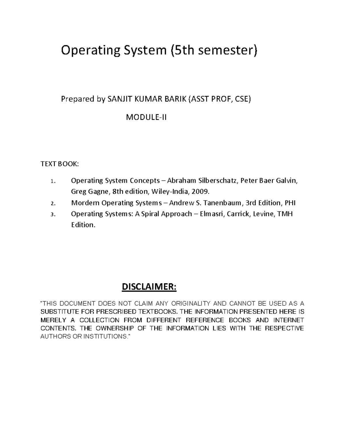 2730II 5th Semester Computer Science And Engineering - Operating System ...