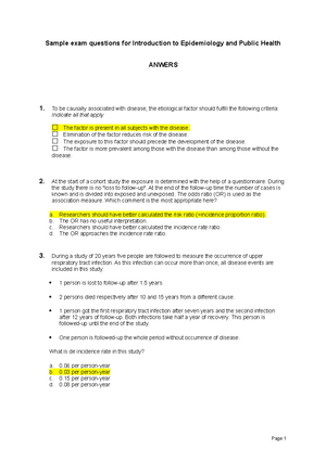 Sample exam questions - Part I en II questions and answers - Sample ...