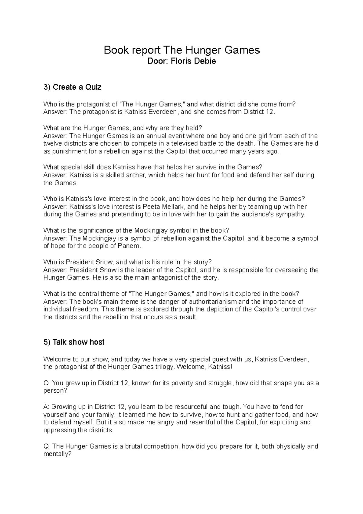 Book report The Hunger Games - What are the Hunger Games, and why are ...