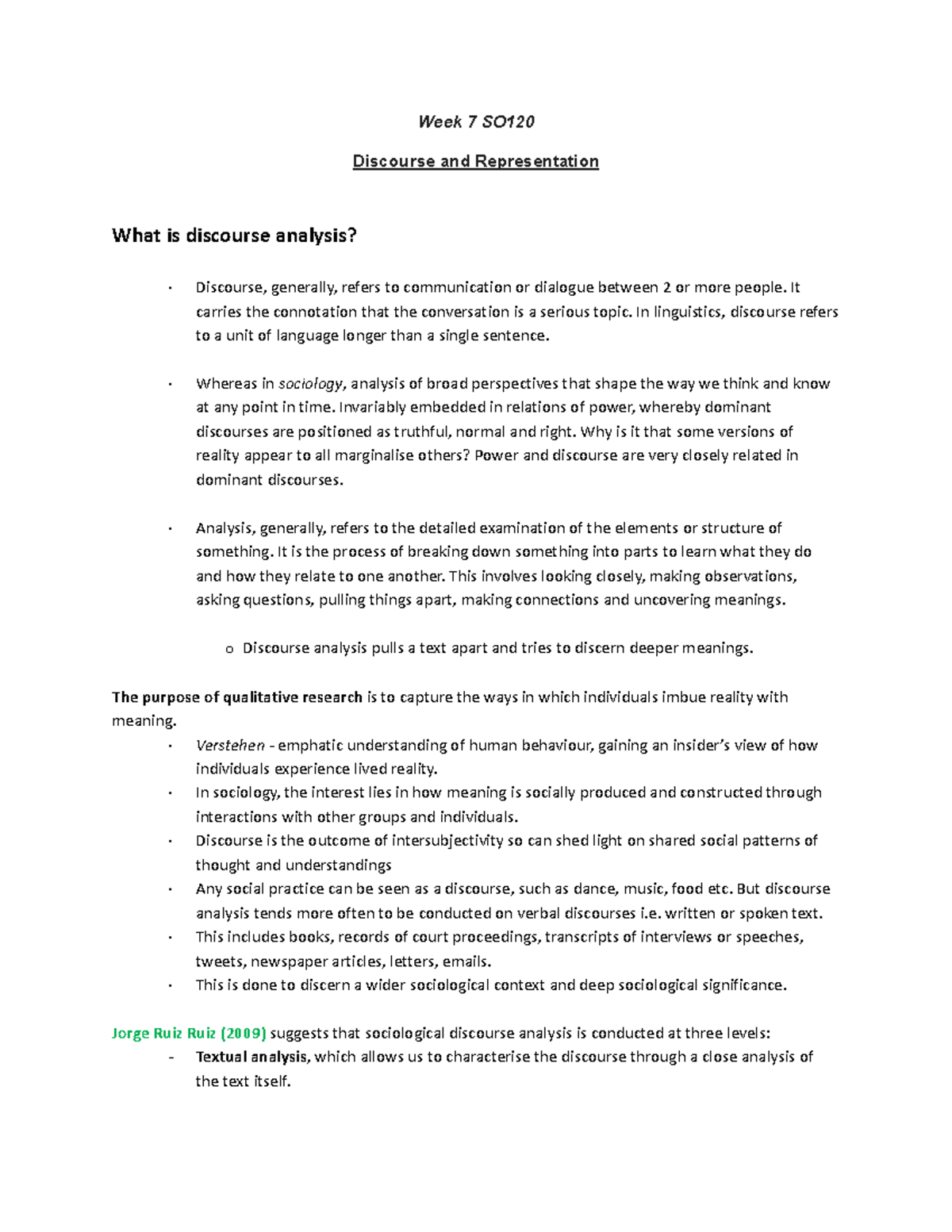 So120 Discourse And Representation Week 7 Lecture Notes So120