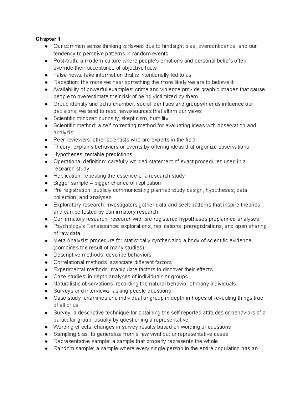 Psychology Myers De Wall Chapter 1 - Chapter 1 Our common sense ...
