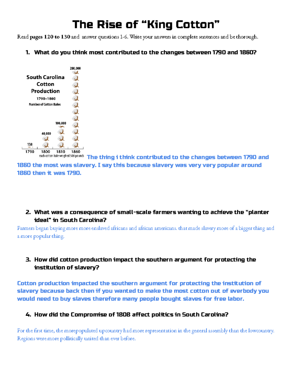 Copy of The Rise of King Cotton - The Rise of “King Cotton” Read pages ...