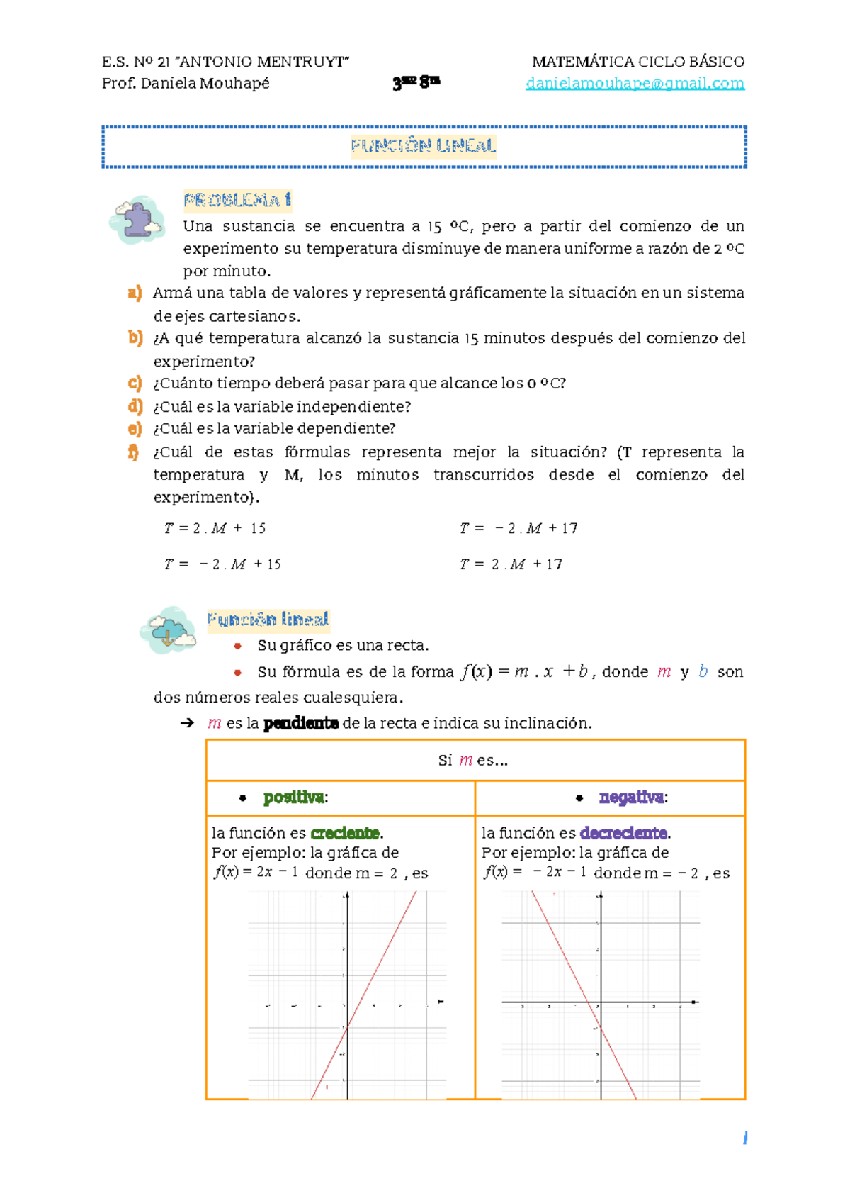 3° Función Lineal - Teoría y ejercicios para practicar - Prof. Daniela Mouhapé 3 ero 8 va - Studocu