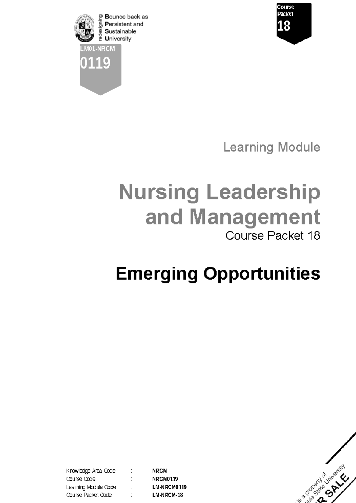 Course Packet 18 - Emerging Opportunities - Course Packet 18 LM01-NRCM 0119 Learning Module ...