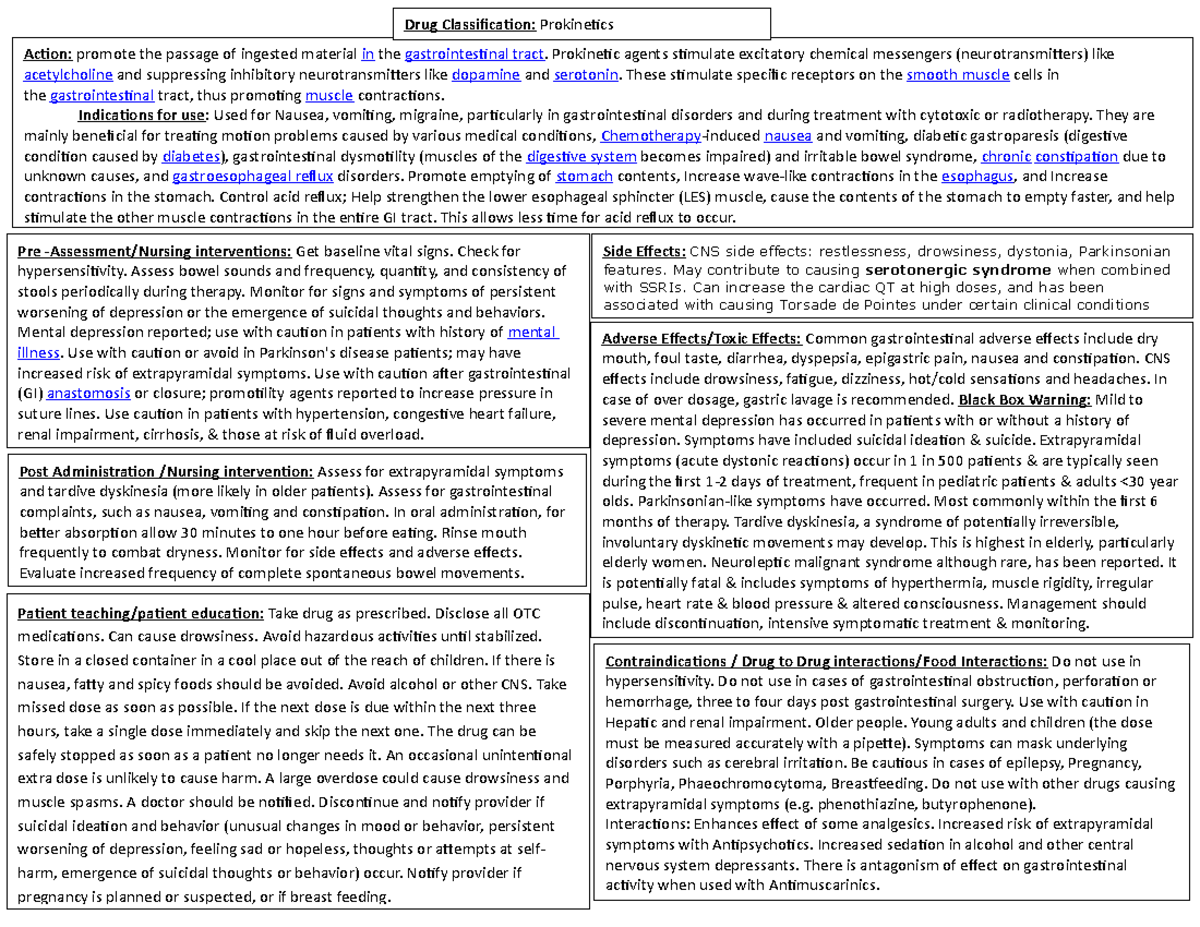 Drug Card Week 13 Prokinetics - Drug Card Template Action: promote the ...