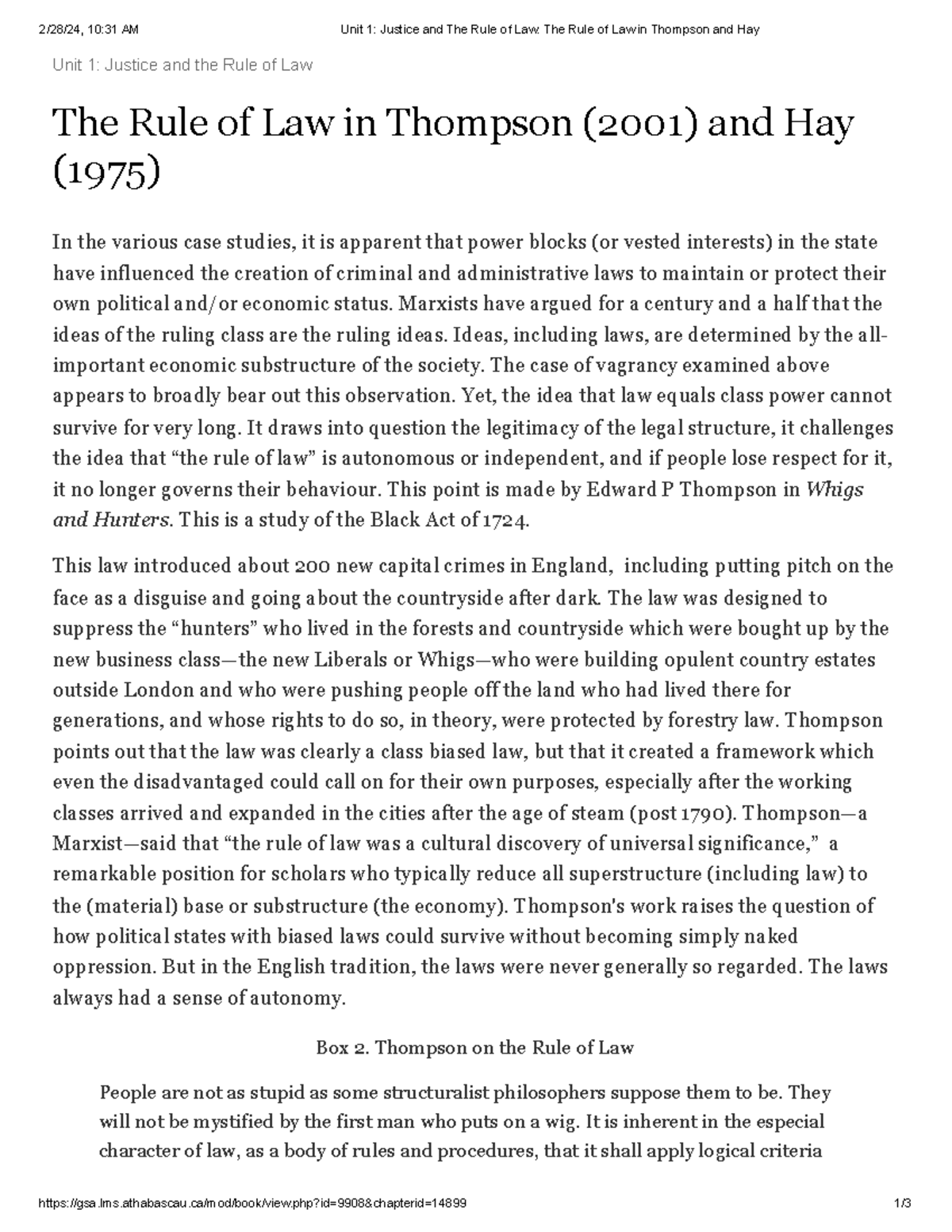 Unit 1.10 Justice and The Rule of Law The Rule of Law in Thompson and ...