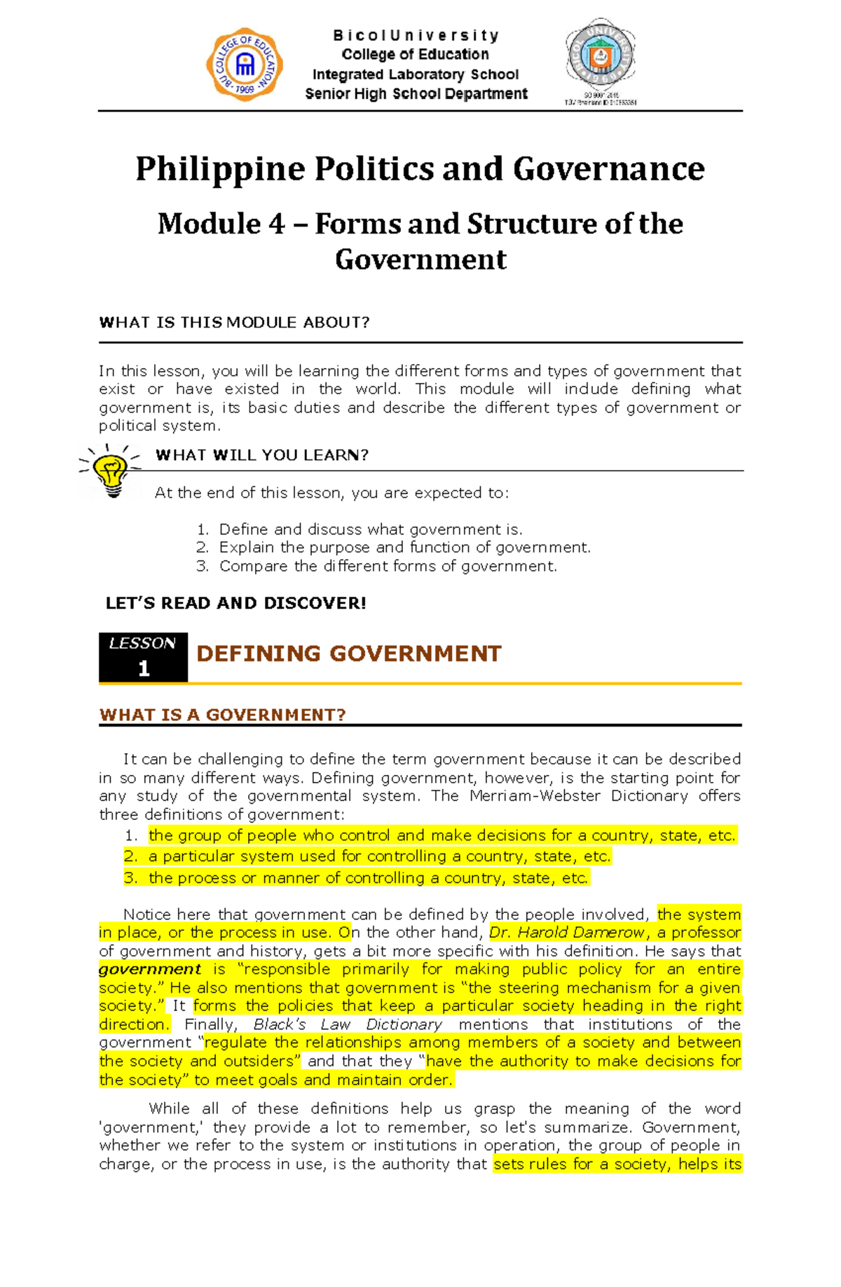 PPG Lesson 4 Handout - politics and ideologies - Philippine Politics ...